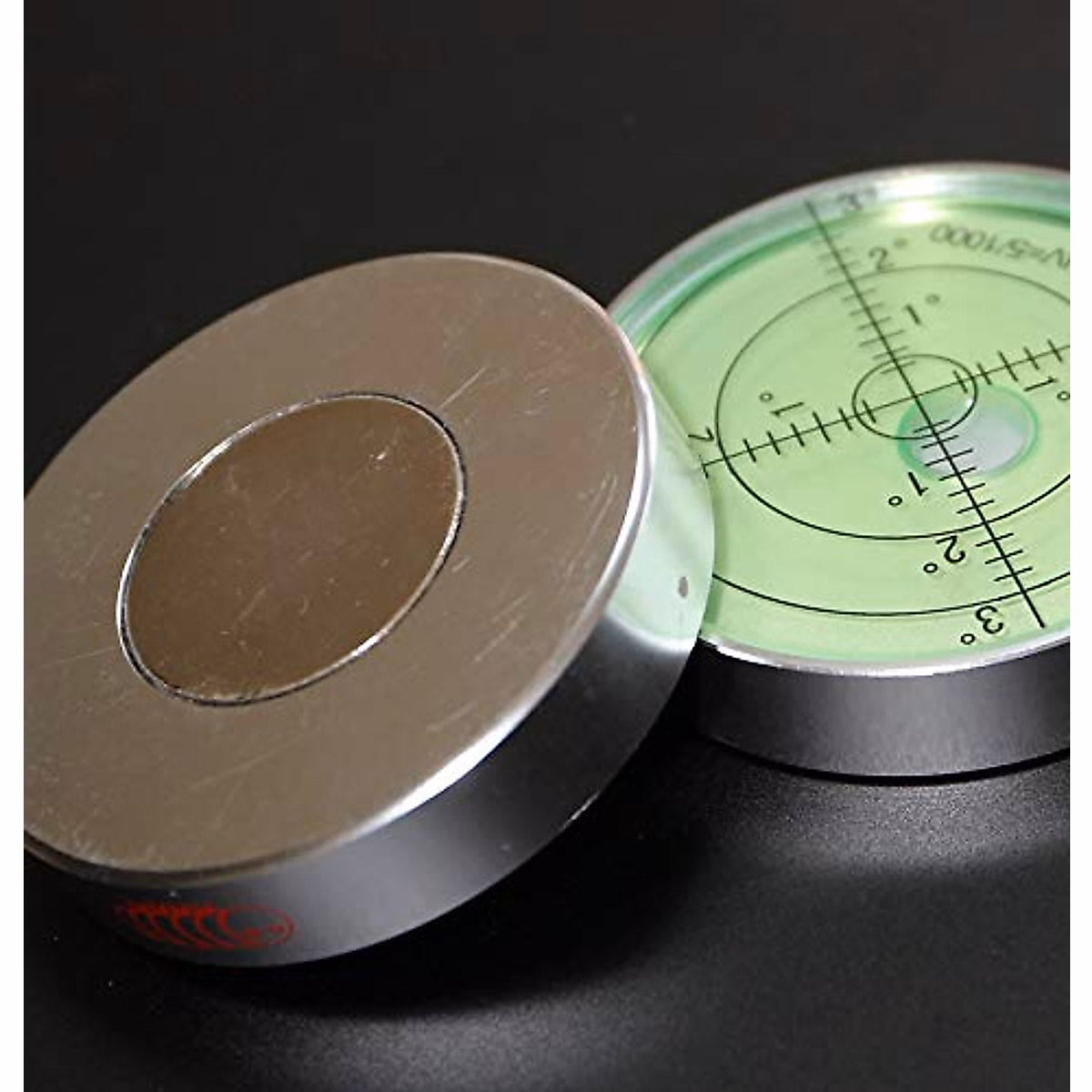 Magnetic Metal Large Spirit Bubble Level 60mm Diameter, 2 23/64, Degrees, Circular, Surface Level - Metal Housing, Bulls Eye Bullseye Vial Round, Green/Silver