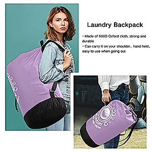 Purple Laundry Backpack Large Heavy Duty Laundry Bag with Shoulder Straps Waterproof Laundry Hamper Drawstring Closure Dirty Clothes Organizer for College Students Traveling Camp