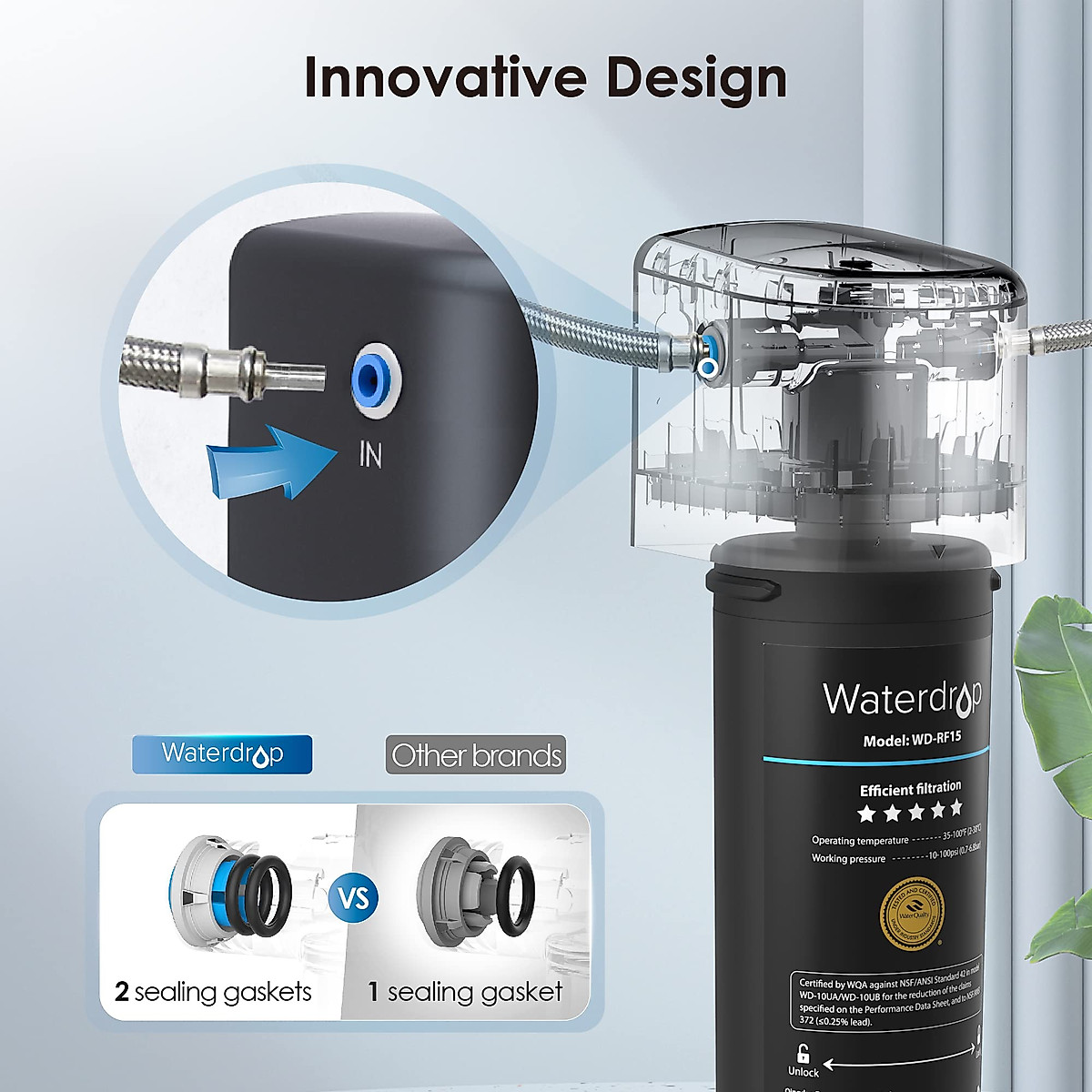 Waterdrop 15UA Under Sink Water Filter, NSF/ANSI 42 Certified, Reduces PFAS, PFOA/PFOS, Lead, Chlorine, Odor, Under Sink Water Filter System