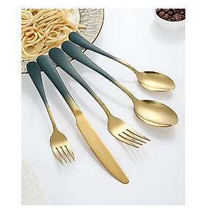 Silverware Set Black Gold Gradual Change Color Handle Flatware Cutlery Tableware Cutlery Set,Food-Grade Stainless Steel，Mirror Finished Utensil Sets for Home Restaurant