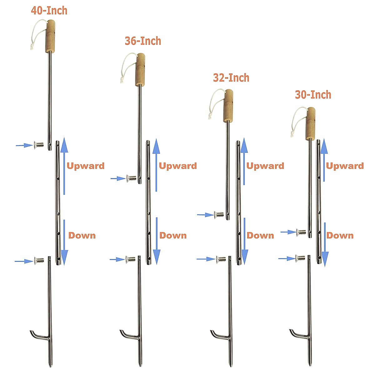 Extra Long Fire Poker - Adjustable 30/32/36/40 Inch Stainless Steel Campfire Stoker Tool for Fireplaces and Fire Pits