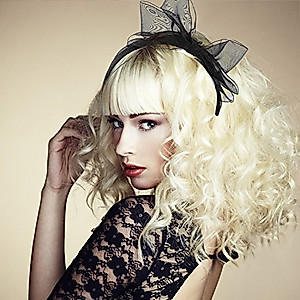 Hicarer 3 Pieces 80's Black Lace Headband with Bow 80s Theme Costumes Party Accessories Neon Lace Bow Headband for Women(Black)