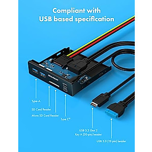 GRAUGEAR 3.5 Inch Front Panel USB C Hub, SD/microSD Internal Card Reader, 20Gbps USB 3.2 Gen 2x2, 20-pin Type-E Key-A Header & USB3.0 Header & 15-Pin SATA Power Connector Required [G-MP01CR]