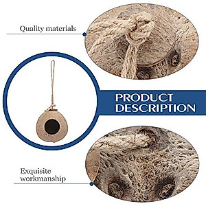 TEHAUX 1Pc Coconut Shell Bird Nest Bird House Bed pet Hanging Bed Bird hut Winter Hanging Birds House Outdoor Bird House Hideaway Bird Toy Birds Perch nests Wooden Decorate Rope