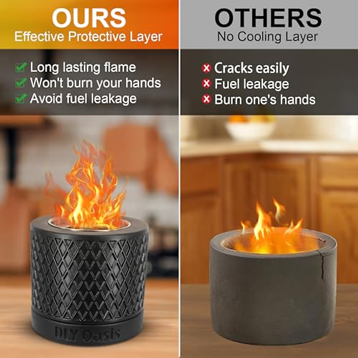 Concrete Tabletop Fire Pit - Ethanol Fire Pit, Table Top Fire Pit Bowl, Mini Fire Pit, Portable Fireplace for Indoor & Garden for Dinner Partlies, Home Decoration