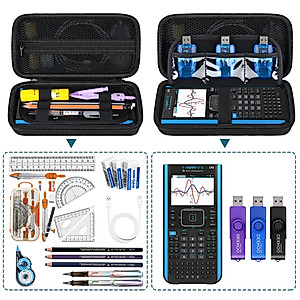 Supmay Hard Carrying Case for Texas Instruments TI-Nspire CX II CAS/TI-Nspire CX II Color Graphing Calculator, Storage Holder with Mesh Pockets for Charger Cable, User Manual and More, Black