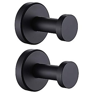 APLusee Bathroom Towel Hook 2 Pack, Stainless Steel Round Coat Robe Hanger, Contemporary Decorative Toilet Kitchen Clothes Wall Holder (Matte Black)