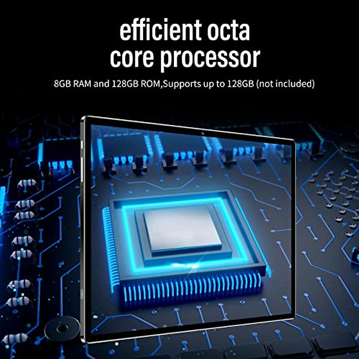 fannay Tablet, 10inch 8MP 24MP Dual Camera 128GB ROM Dual Speaker 100-240V US Plug WiFi Computer Tablet WiFi 8GB RAM for Office (Black)