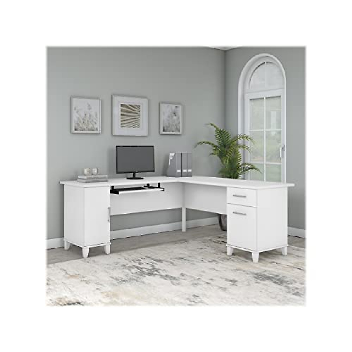 Bush Furniture Somerset 72W L Shaped Desk with Storage in White