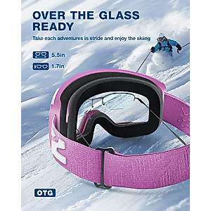 ZIONOR Ski Goggles, Z1 Zipon HD Lens Snow Goggles for Men Women Adult, Anti-fog Magnetic Lens Snowboard Goggles with UV Protection, OTG Snowboarding Goggles, Over Glasses Skiing Snowmobile Goggles