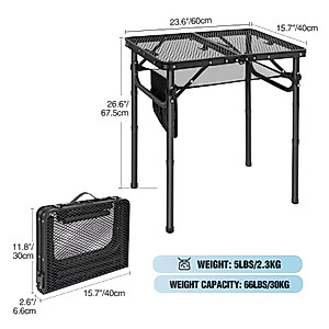 RedSwing Folding Grill Table, Lightweight Height Adjustable Aluminum Table with Mesh Desktop and Mesh Bag for Outdoor Camping Picnic BBQ, Small 2 Feet, Black