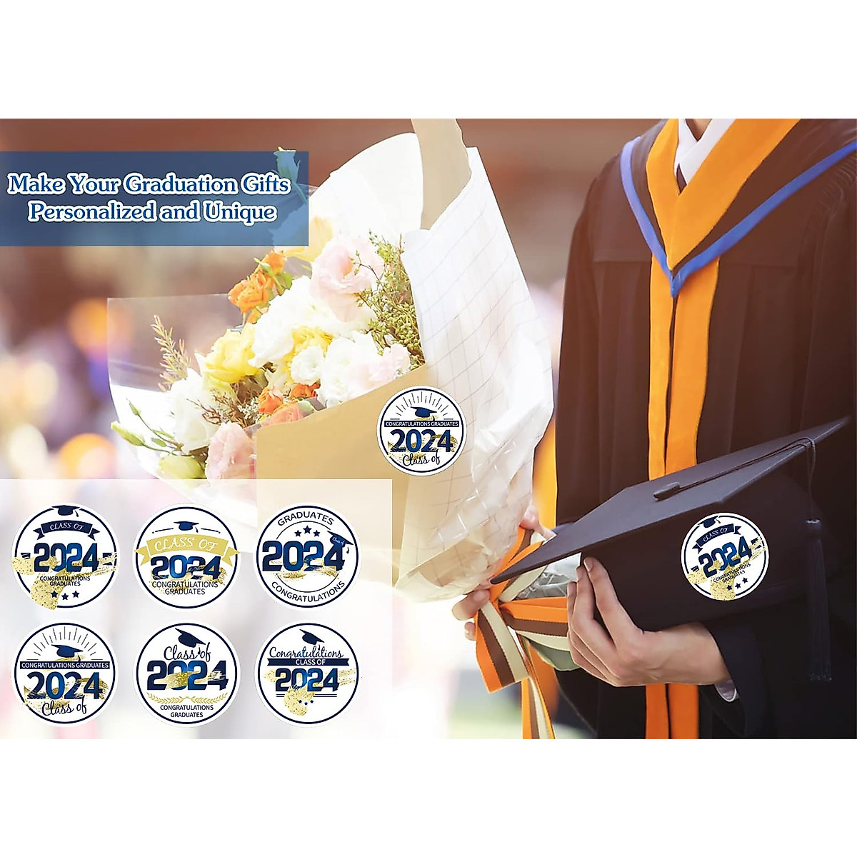 WhatSign 36Pcs Class of 2024 Graduation Stickers Labels 1.5" Graduation Gift Tags Stickers Graduation Presents Labels Stickers for Envelope Seal Cards Boxes Gift Wrap Party Favors Decorations