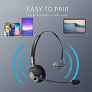 QAWESDX Bluetooth Headset, Trucker Bluetooth Headset with AI Noise Cancelling Microphone, Wireless On-Ear Headphones 17 Hrs Working Time, for Trucker Home Office Remote Work Zoom Online Class Skype