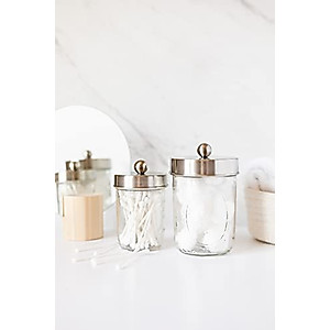 Jarmazing Products Ball Mason Jar Bathroom Gift Set (4 pcs) - Lotion/Soap Dispenser, Toothbrush Holder, Q-Tip Storage Jars - Farmhouse Home Decor for Vanity Organization - Stainless Steel