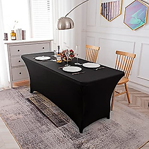 KSK 6FT Stretch Spandex Table Cover, Wrinkle Resistant Washable Fitted Table Cloths for Parties, Banquet, Wedding and Festival.(Black,6FT)