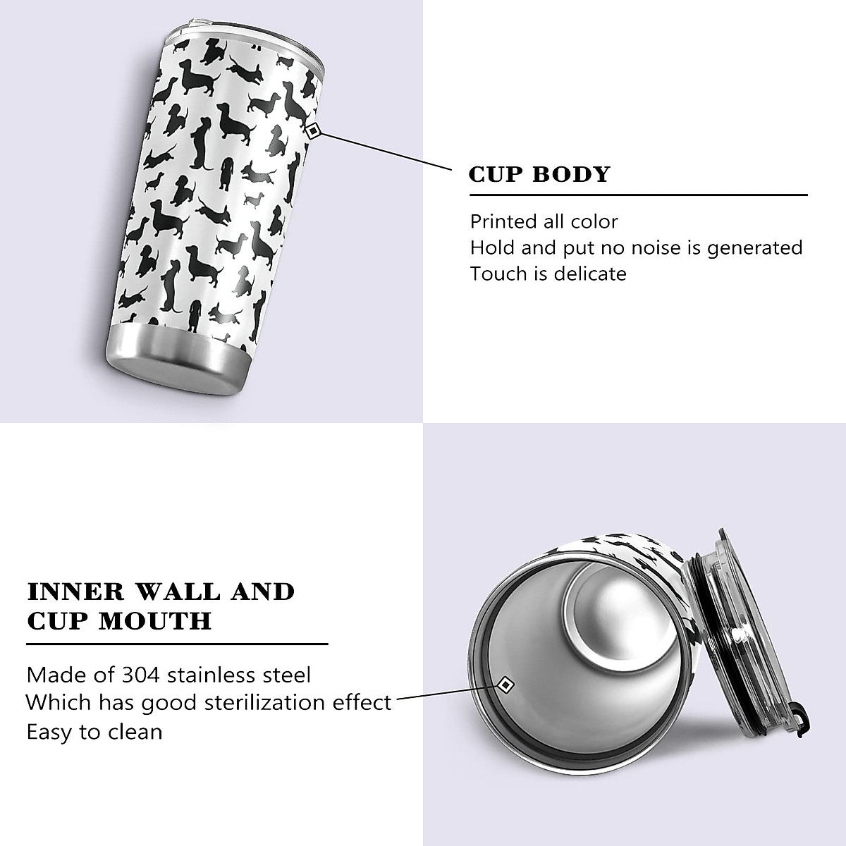 Yasala Tumbler Dachshund Black Cute Insulated Coffee Cup Beverage Container Travel Mug with Straw and Lid Double Wall Stainless Steel 20oz BPA-Free for Sport, Back to School