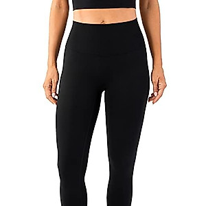 Lavento Women's All Day Soft Yoga Leggings Mid-Rise - No Front Seam Workout Active Legging for Woman (Black, 8)