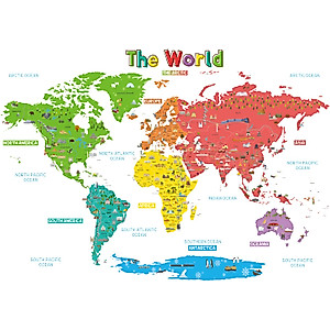 DECOWALL SG-1902s Large Educational World Map Wall Stickers Removable Colorful Decals for Kids Nursery Bedroom Art décor playroom Murals