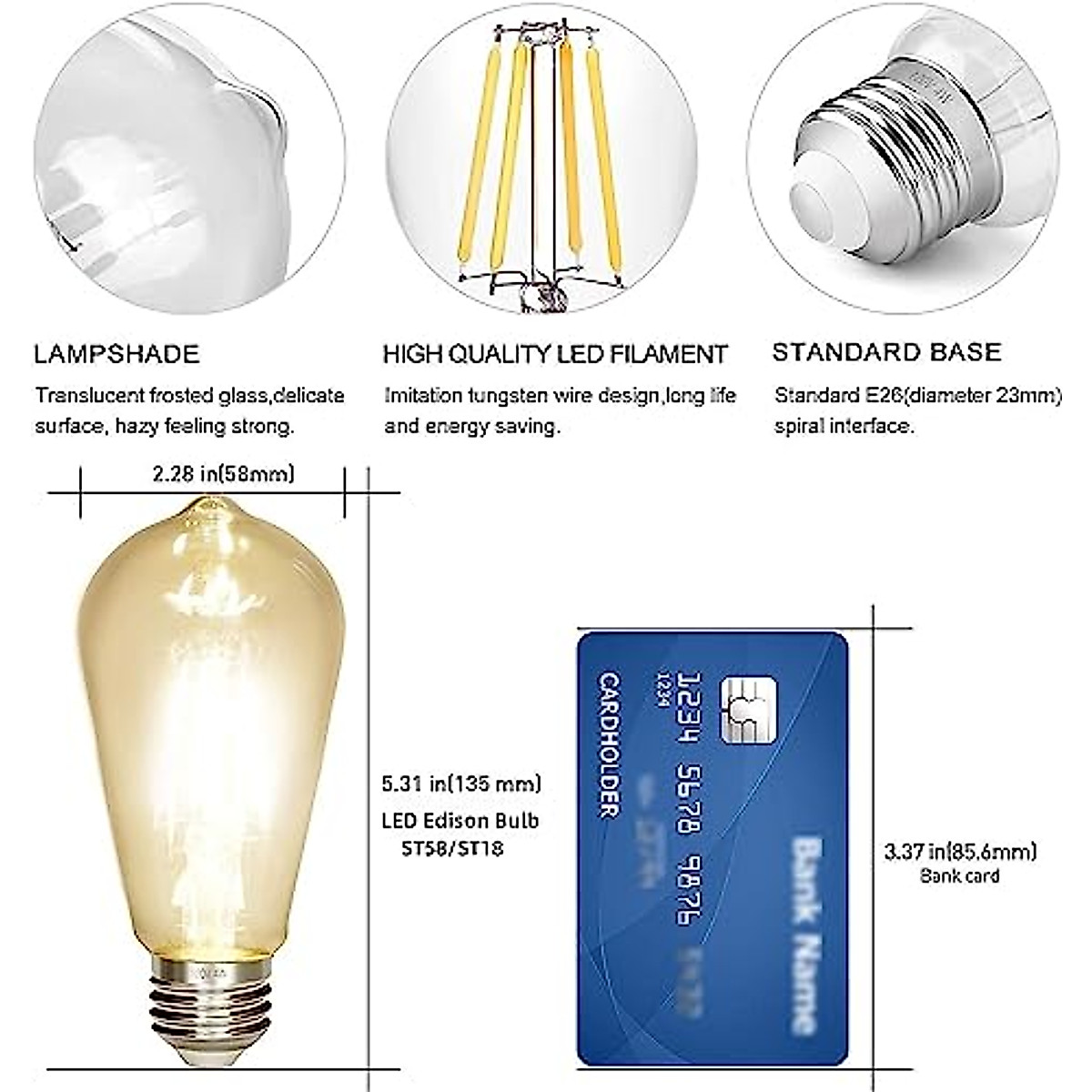 LED Edison Bulb,Antique 40W Vintage Bulb,E26 Non Dimmable Led Bulb 450 Lumens 2700K, Warm White, Pack of 3