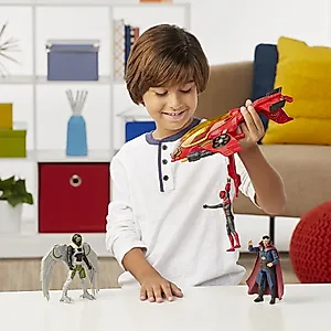 Spider-Man Marvel: Spider Escape Jet, with 3 Action Figures in 6-Inch Scale, Including Spider-Man and Marvel's Vulture, 4 Projectiles, Ages 4 and Up