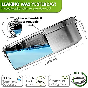 Blockhuette Stainless Steel Lunch Box for Adults I 27oz I Bento Box with 3 Compartments, Leak-Proof Container, Metal Lunchbox for Travel & Work, Eco-Friendly Meal Storage Solution, incl free Sealing