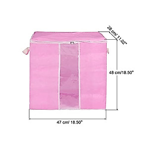 uxcell Clothes Storage Bag 2pcs Comforters Storage Bags Foldable Clothing Storage Containers with Reinforced Handle & Sturdy Zipper, Closet Organizer with Clear Window-Pink