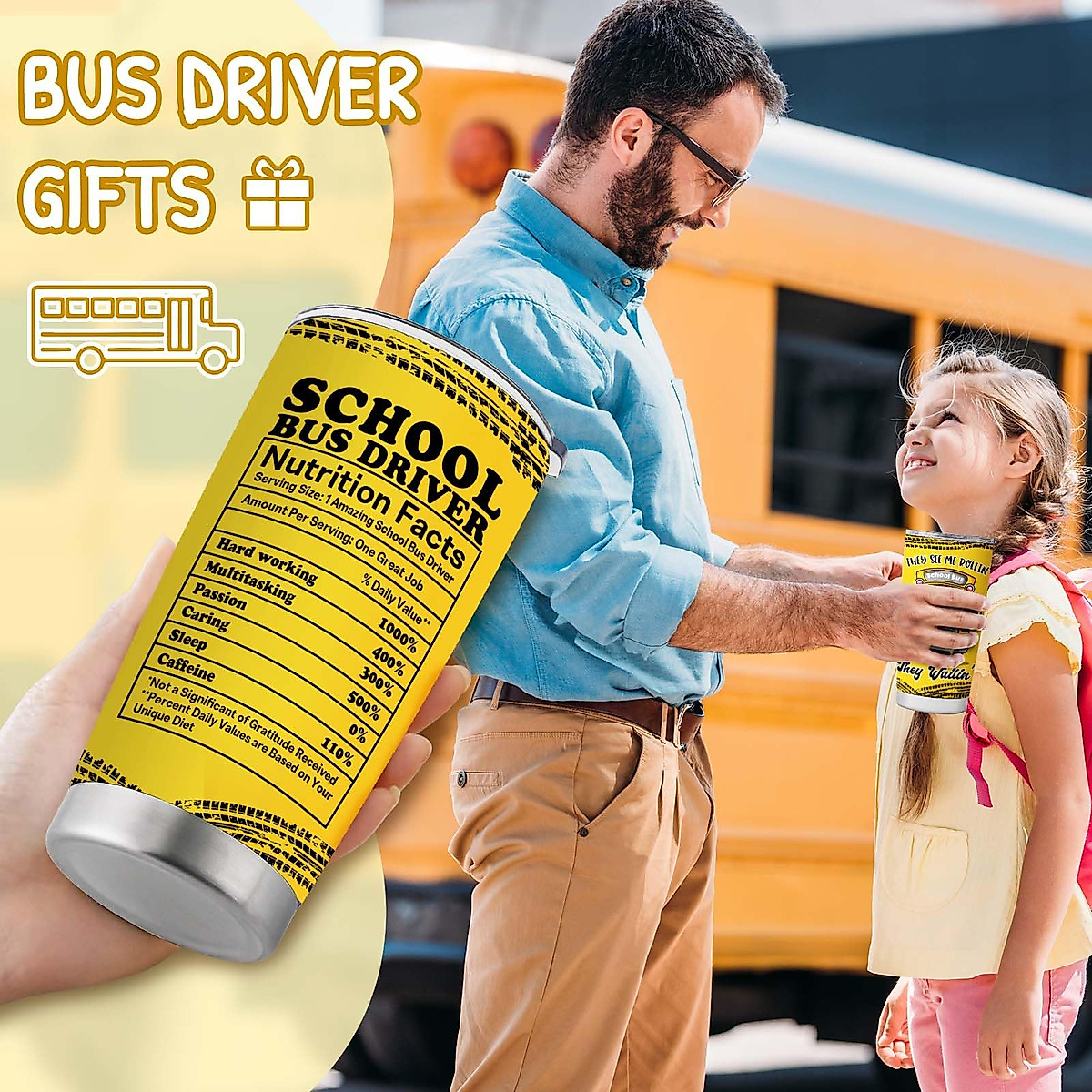 Bus Driver Appreciation Gifts for Men Women School Bus Driver Gifts Back to School Gifts for Kids Gifts for Retired Bus Driver School Bus Driver Tumbler Mug Insulated Cup Stainless Steel with Lid 20OZ