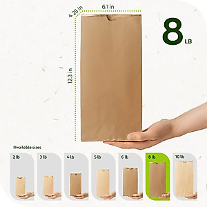 Culinware Kraft Paper Bags 8 Lb - Durable Brown Paper Bags for Snack, Lunch, Sandwich, Pastries, Popcorn, Grocery and Party Favor – Bulk Paper Bags – 6.1 x 4.25 x 12.3 In - 500 Count