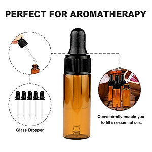 Furnido 5ml Amber Glass Dropper Bottle,Empty Essential Oil Bottles Glass Vials with Glass Eye Dropper for DIY Aromatherapy Colognes Perfume Liquid Sample Blends Pack of 35-2pc 2ml dropper included