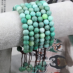 Keleny Natural Green Chrysoprase 8mm Round Beads Adjustable Braided Macrame Tassels Bracelets Unisex