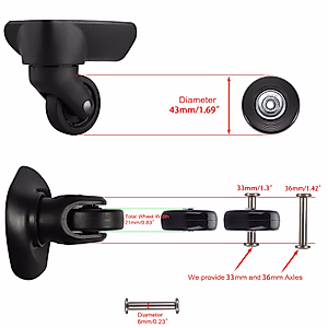 OwnMy 43mm x 18mm Luggage Suitcase Replacement Wheels, Rubber Swivel Caster Wheels Bearings Repair Kits, A Set of 4