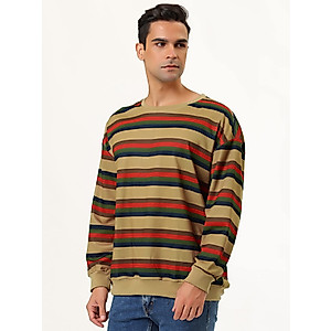 Lars Amadeus Men's Pullover Crew Neck Long Sleeves Color Block Sweatshirt T-Shirt Small Khaki