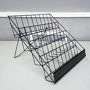 FixtureDisplays® 4-Tiered Book Signing Rack, CD Display, 18" Wire Rack for Tabletop Use, 2.5" Open Shelves, with Header - Black 119362-FBA