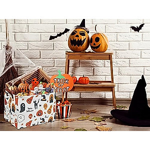 HIYAGON Halloween Basket Trick or Treat Halloween Basket for Boys and Girls Pumpkin Basket for Halloween Parties Cute Storage Bin Organizer Box Rectangular Room Decor(Halloween Basket)