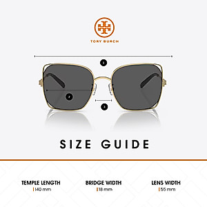 Tory Burch TY6097 331687 55MM Gold/Dark Grey Square Sunglasses for Women + BUNDLE With Designer iWear Eyewear Kit