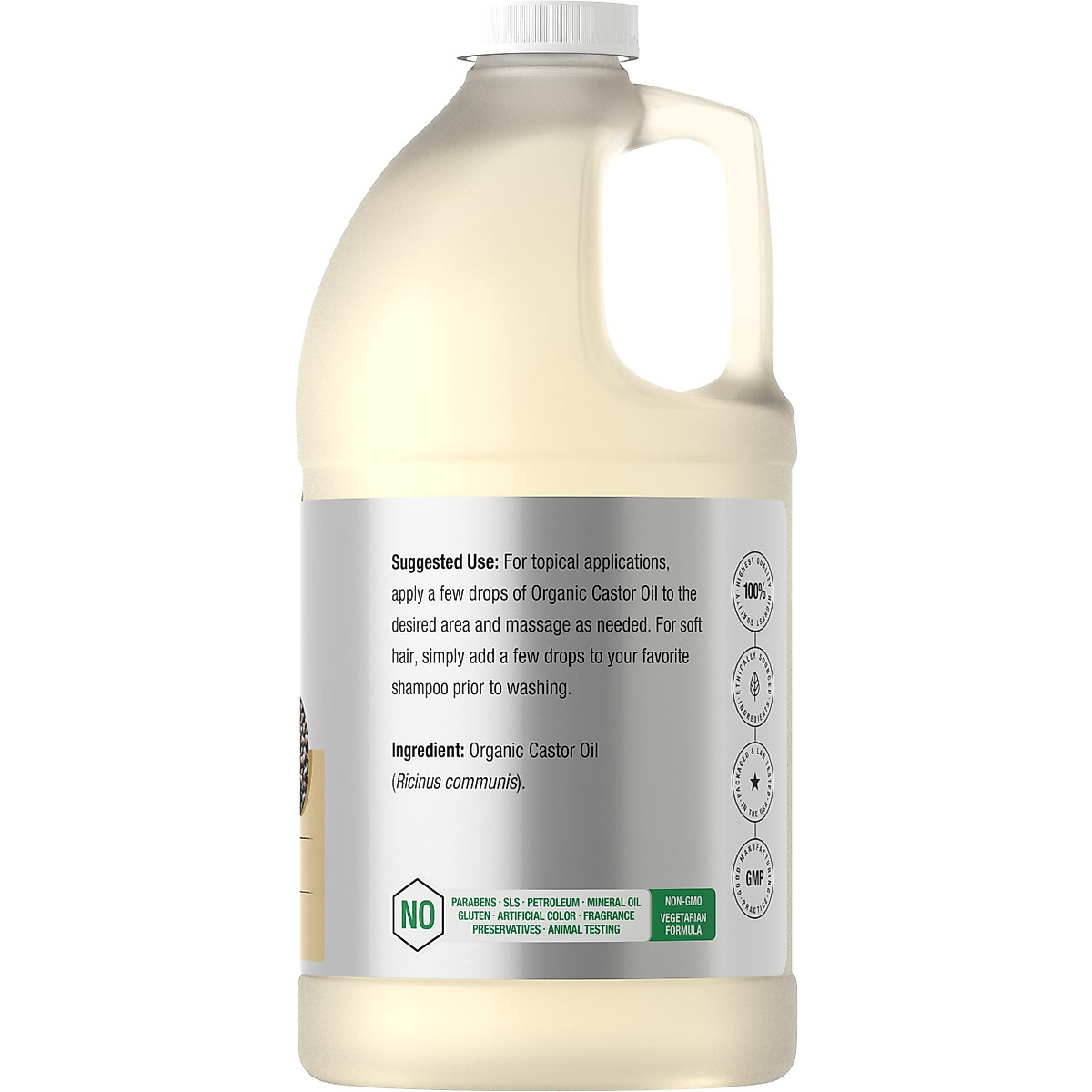 Horbäach Organic Castor Oil 64 fl oz | for Topical Use and Hair | Cold Pressed, Hexane Free | Vegetarian, Non-GMO