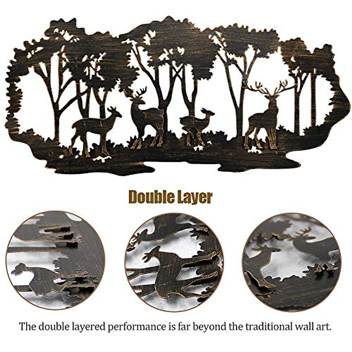 Juegoal Metal Wall Art-Deer in the Forest Wall Decor Hanging for Living Room, Bedroom, Bathroom Indoor Outdoor, 21 x 10 Inch