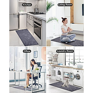 Kitchen Rugs and Mats Cushioned Anti Fatigue, WHTOR 2 PCS Non Skid Kitchen Runner Rugs, Waterproof Memory Foam Kitchen Floor Mat, Standing Desk Mat for House, Sink, Office, Kitchen (Gray)
