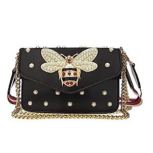 Beatfull Designer Bee Purse Fashion Crossbody Purse with Pearl for Women Pu Leather Shoulder Bag Clutch Handbags