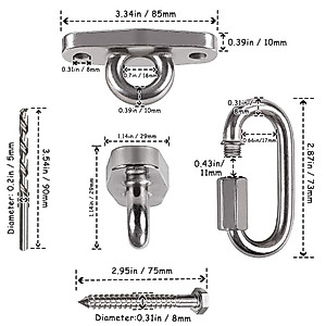 IOH 2 Pcs Heavy Duty Swing Hangers with 4 Screws SUS 304 Antirust, Playground Porch Yoga Seat Trapeze, Hammock Chair, Hanging Kit, Indoor Outdoor, 2000lb Capacity | 2 Quick Link Oval Carabiner |