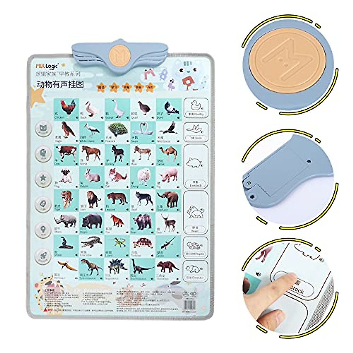 STOBOK Spelling English Interactive Nursery Audio Homeschool Baby For Posters Learning Supplies Toddler Room No Picture Talking Chinese Kindergarten Battery Chart Wall Activities Poster