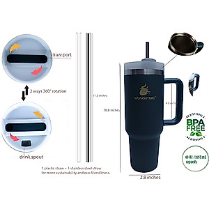 MONOHYDRO 40 oz Tumbler with Handle and Straw - tumbler with straw Stainless Steel Insulated Cup -stainless steel straw, Eco-friendly Materials - maintain temperature up to 24+ hours - Midnight Navy