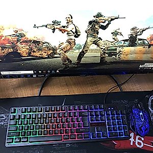 FELICON Wired Gaming Keyboard and Mouse Combo & 10 RGB Mouse Pad Set Waterproof 104 Keys Rainbow Backlight Mechanical Feel Keyboard and Crack Glowing Mouse for Laptop PC Computer Gaming and Work