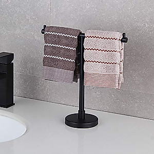 GERZWY Matte Black Hand Towel Holder Tree Rack Free Standing SUS 304 Stainless Steel Countertop Towel Ring DZY08-BK
