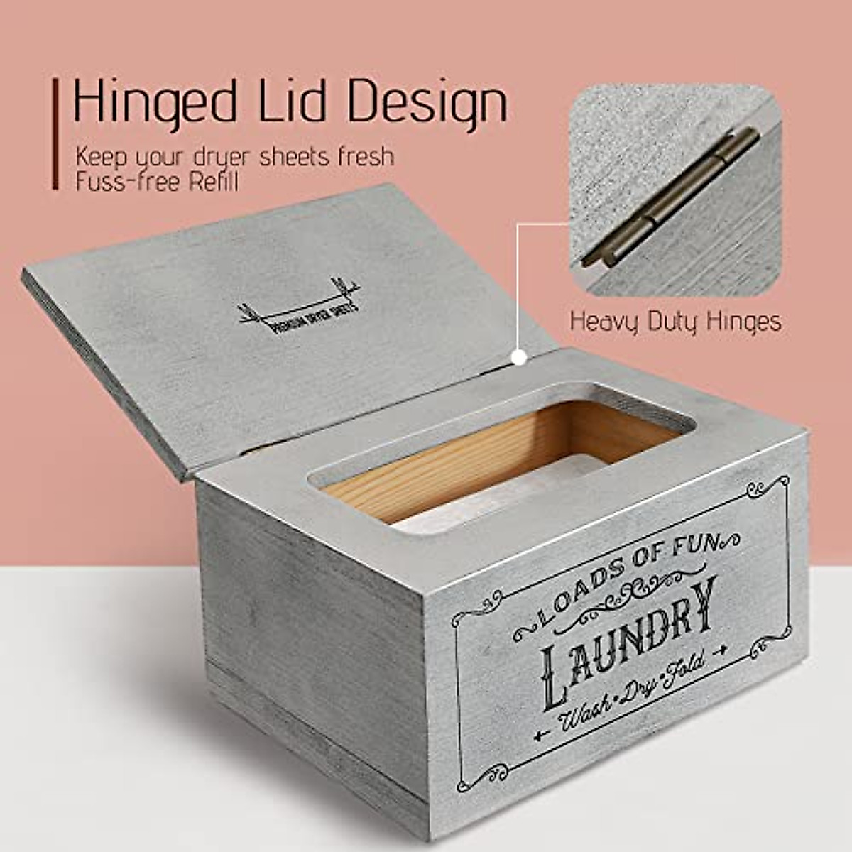 MINCORD Dryer Sheet Holder, Wooden Dryer Sheet Dispenser with Hinged Lid for Fabric Softener Sheets, Rustic Dryer Sheet Container Storage Box, Farmhouse Laundry Sheet Dispenser for Laundry Room Decor
