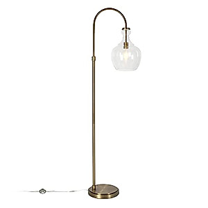 Henn&Hart Arc Floor Lamp with Glass Shade in Brass/Clear, Floor Lamp for Home Office, Bedroom, Living Room