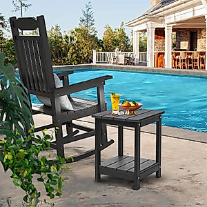 ONBRILL Adirondack Outdoor Side Table, Patio End Table with Storage, HDPS Weather Resistant for Patio, Pool, Porch, Garden, Black