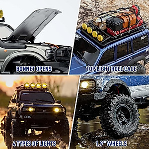 EAZYRC FMS Fcx18 1/18 Land Cruiser 80 Toyota RC Rock Crawler RTR 4x4 Off-Road Waterproof Hobby Grade RC Trucks All Terrains for Adults with 2.4Ghz Radio,Battery (Gray)