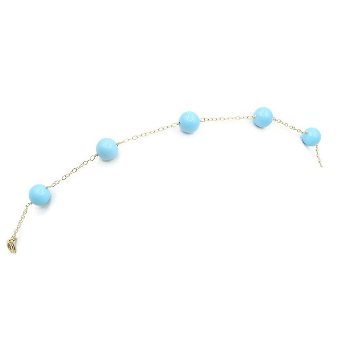 Sophia Fine Jewelry Turquoise Reconstituted Round Tincup 7" Bracelet,14K Yellow Gold