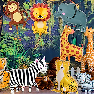 6 Pcs Safari Balloons,Jungle Safari Animals Foil Balloons,Giant Zoo Animal Balloons Zebra Elephant Monkey Lion Giraffe Leopard Shaped Animal Balloons for Zoo Wildlife Theme Birthday Party Decorations